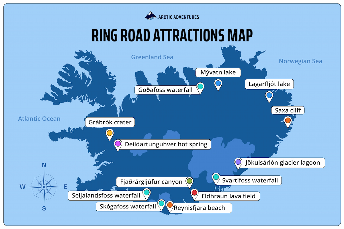 Iceland Ring Road Map With Main Attractions (Downloadable)